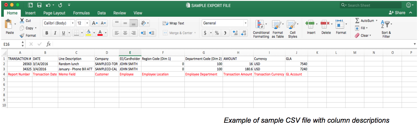 How To Obtain A Sample CSV File For Exports Nexonia
